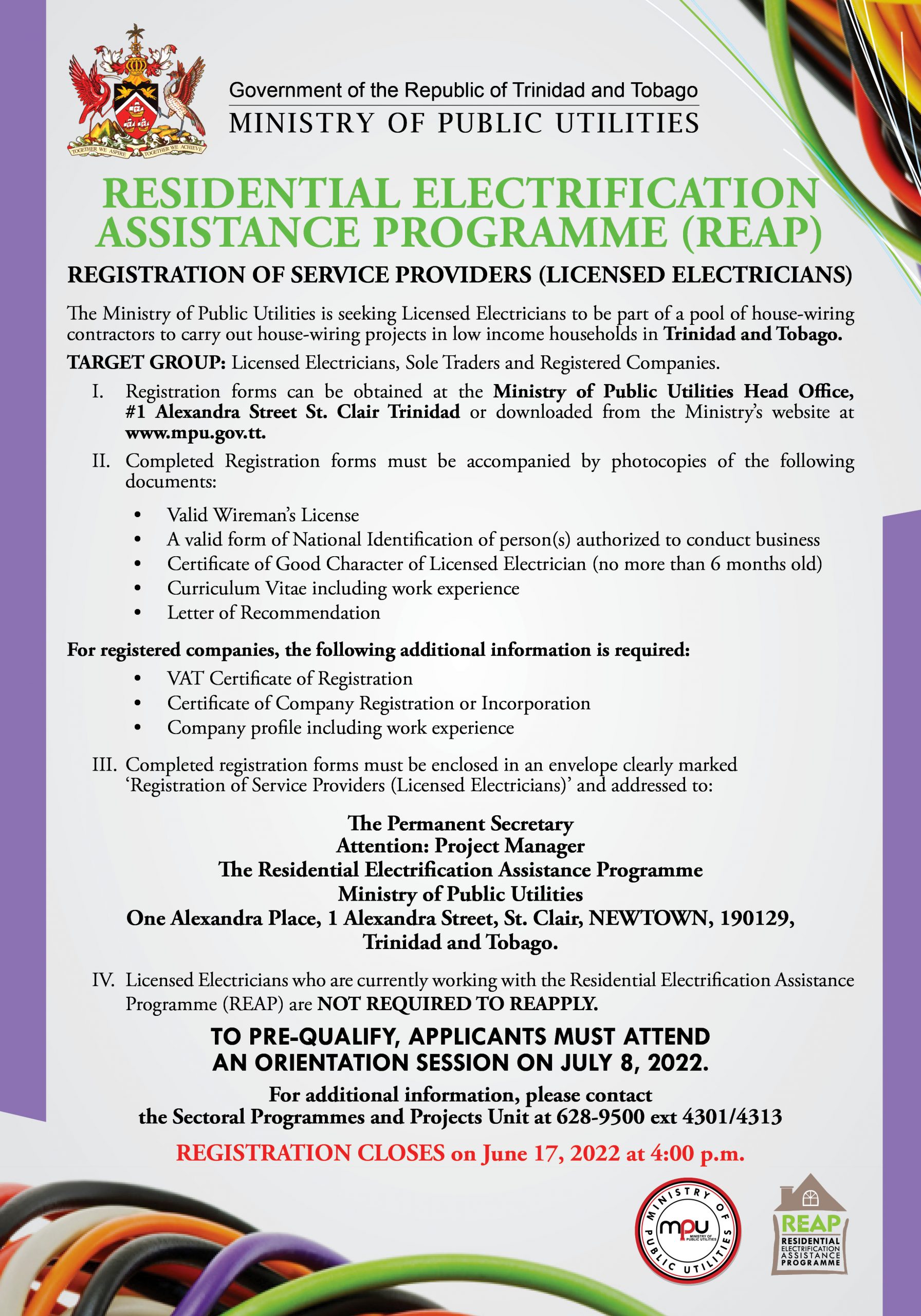 EXTENDED TO JUNE 17, 2022 Registration of Service Providers (Licensed ...