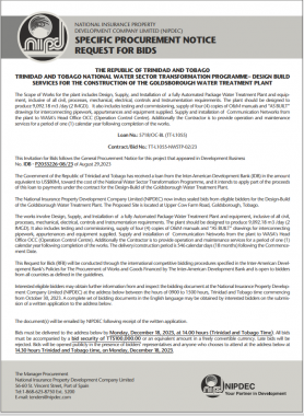 SPECIFIC PROCUREMENT NOTICE REQUEST FOR BIDS – GOLDSBOROUGH | The Ministry of Public Utilities