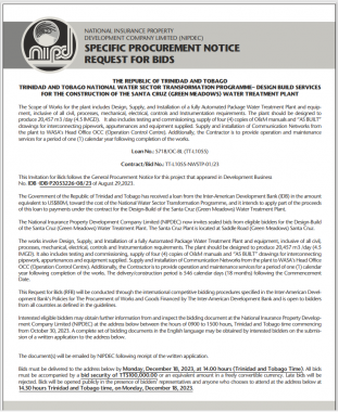 SPECIFIC PROCUREMENT NOTICE REQUEST FOR BIDS – SANTA CRUZ | The ...